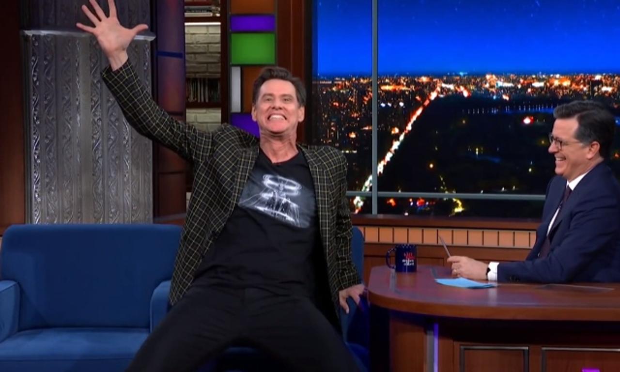 The madness of Jim Carrey was unleashed on Stephen Colbert last night
