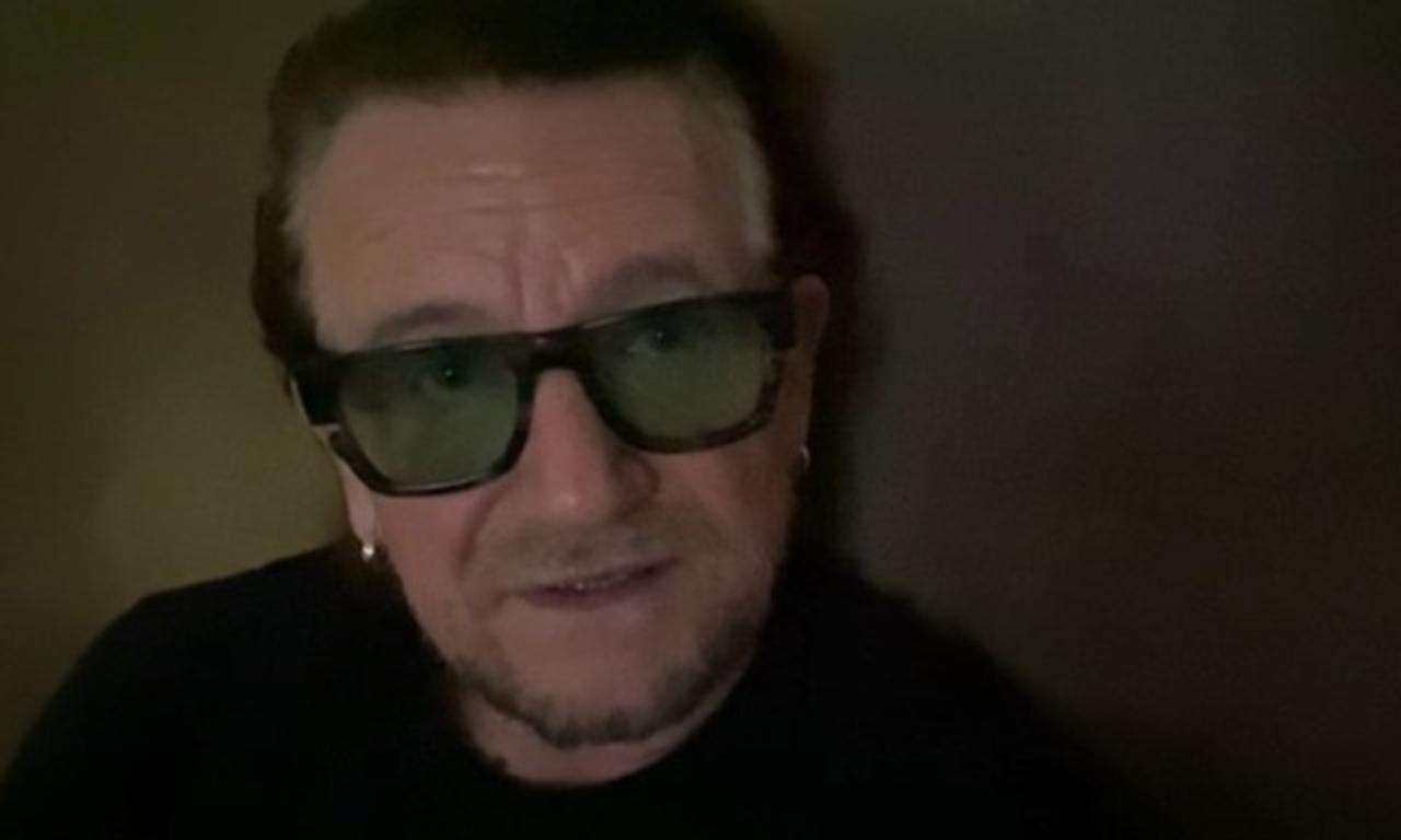Bono introduced a star-studded cover of U2's 'Beautiful Day' on the ...